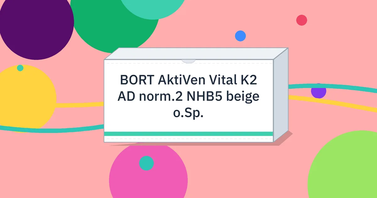 Symbolbild: Packung mit der Aufschrift BORT AktiVen Vital K2 AD norm.2 NHB5 beige o.Sp. (PZN 17494101) – Verfügbarkeit und Bezug in Apotheken in Frankfurt am Main