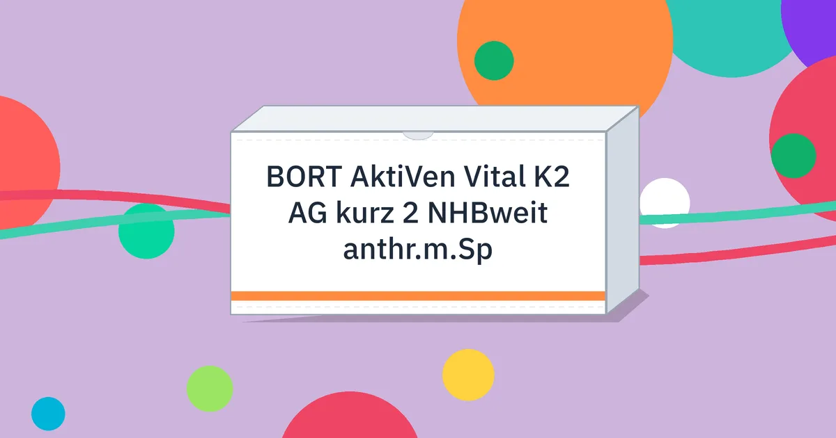 Symbolbild: Packung mit der Aufschrift BORT AktiVen Vital K2 AG kurz 2 NHBweit anthr.m.Sp (PZN 13734755) – Verfügbarkeit und Bezug in Apotheken in Frankfurt am Main