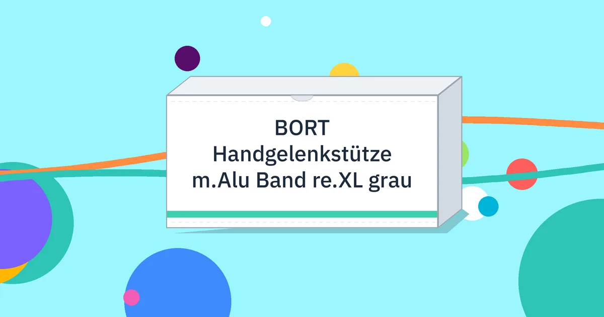 Symbolbild: Packung mit der Aufschrift BORT Handgelenkstütze m.Alu Band re.XL grau (PZN 17843116) – Verfügbarkeit und Bezug in Apotheken in Frankfurt am Main