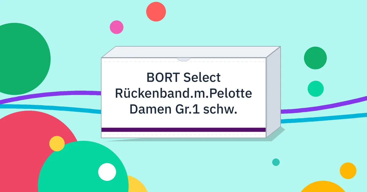 Symbolbild: Packung mit der Aufschrift BORT Select Rückenband.m.Pelotte Damen Gr.1 schw. (PZN 14273724) – Verfügbarkeit und Bezug in Apotheken in Frankfurt am Main