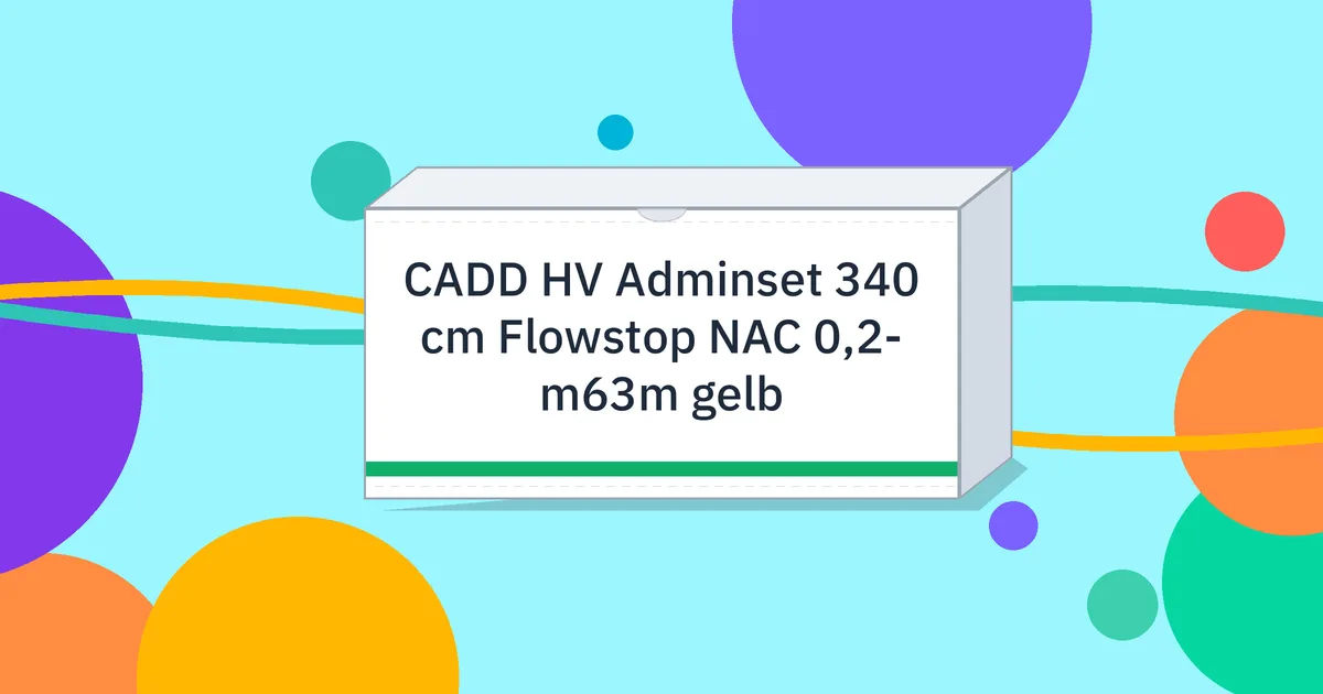 Symbolbild: Packung mit der Aufschrift CADD HV Adminset 340 cm Flowstop NAC 0,2-m63m gelb (PZN 11242309) – Verfügbarkeit und Bezug in Apotheken in Frankfurt am Main