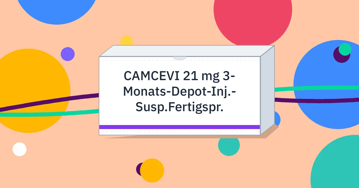 Symbolbild: Packung mit der Aufschrift CAMCEVI 21 mg 3-Monats-Depot-Inj.-Susp.Fertigspr. (PZN 17518209) – Verfügbarkeit und Bezug in Apotheken in Frankfurt am Main