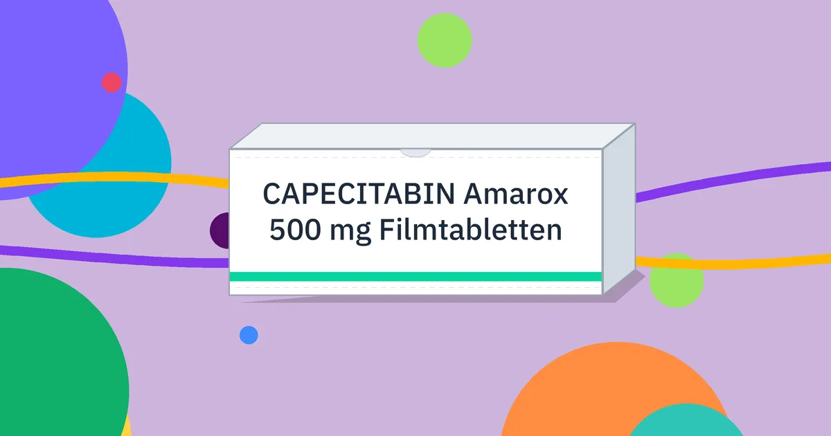 Symbolbild: Packung mit der Aufschrift CAPECITABIN Amarox 500 mg Filmtabletten (PZN 18840752) – Verfügbarkeit und Bezug in Apotheken in Frankfurt am Main