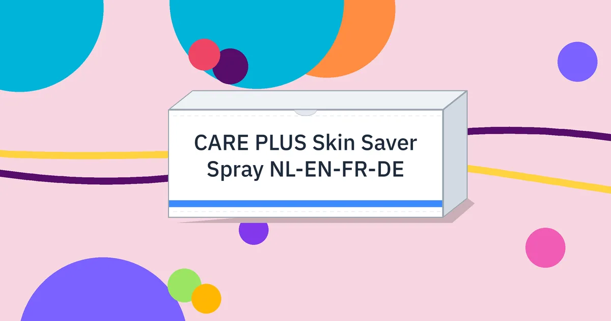 Symbolbild: Packung mit der Aufschrift CARE PLUS Skin Saver Spray NL-EN-FR-DE (PZN 20361355) – Verfügbarkeit und Bezug in Apotheken in Frankfurt am Main
