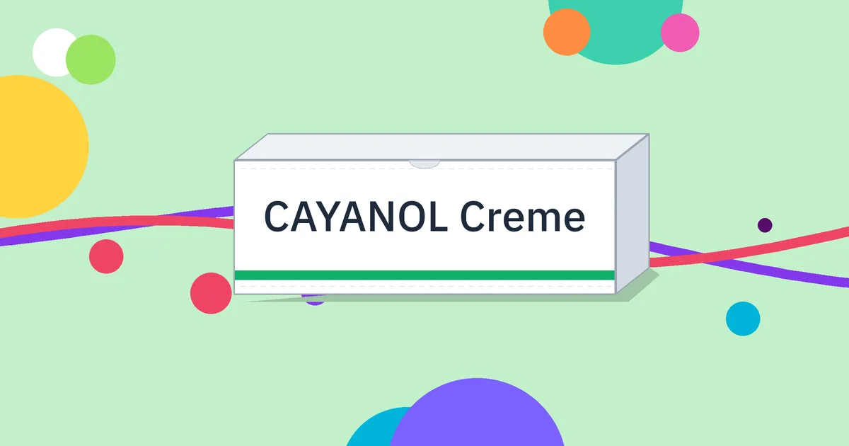 Symbolbild: Packung mit der Aufschrift CAYANOL Creme (PZN 13864133) – Verfügbarkeit und Bezug in Apotheken in Frankfurt am Main