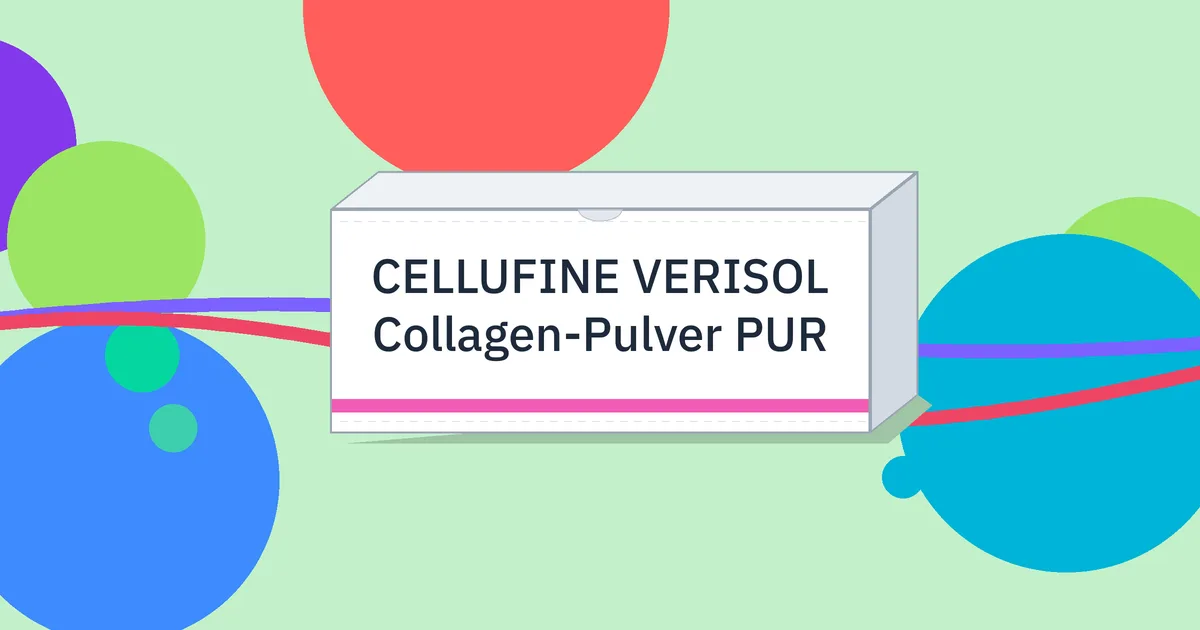 Symbolbild: Packung mit der Aufschrift CELLUFINE VERISOL Collagen-Pulver PUR (PZN 18213788) – Verfügbarkeit und Bezug in Apotheken in Frankfurt am Main