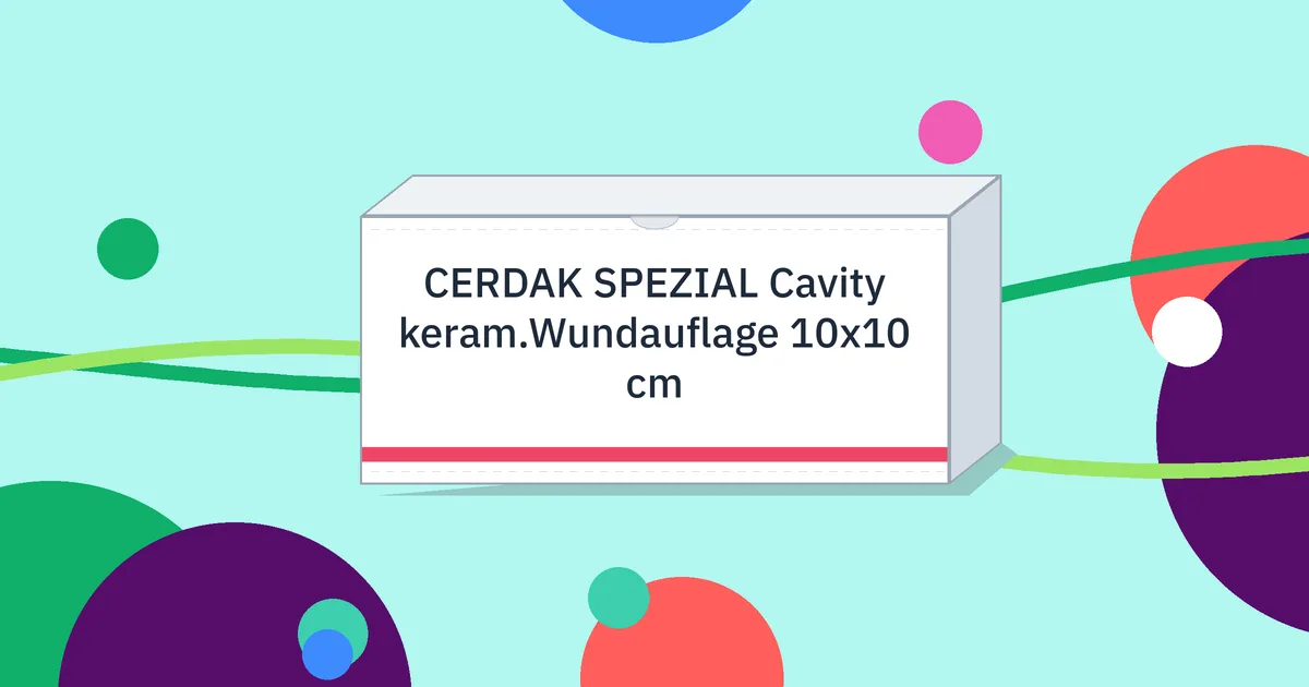 Symbolbild: Packung mit der Aufschrift CERDAK SPEZIAL Cavity keram.Wundauflage 10x10 cm (PZN 19187225) – Verfügbarkeit und Bezug in Apotheken in Frankfurt am Main