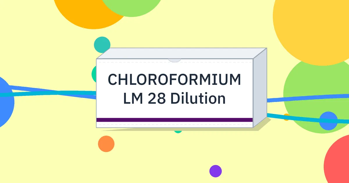 Symbolbild: Packung mit der Aufschrift CHLOROFORMIUM LM 28 Dilution (PZN 13444744) – Verfügbarkeit und Bezug in Apotheken in Frankfurt am Main