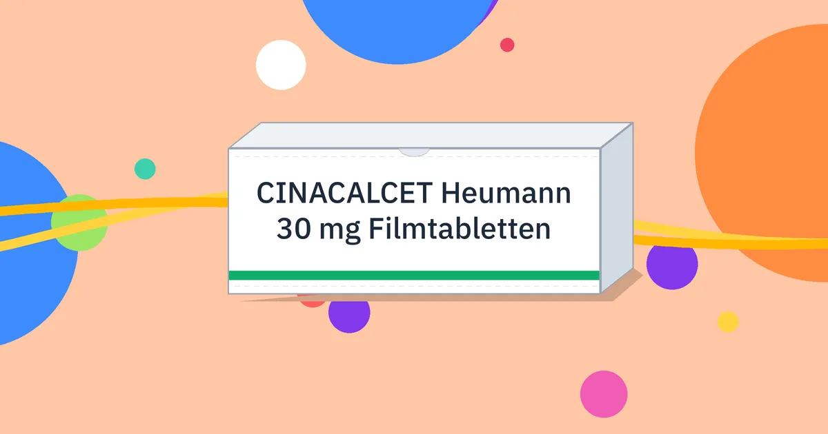 Symbolbild: Packung mit der Aufschrift CINACALCET Heumann 30 mg Filmtabletten (PZN 14064110) – Verfügbarkeit und Bezug in Apotheken in Frankfurt am Main