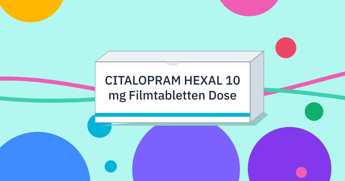 Symbolbild: Packung mit der Aufschrift CITALOPRAM HEXAL 10 mg Filmtabletten Dose (PZN 17420634) – Verfügbarkeit und Bezug in Apotheken in Frankfurt am Main