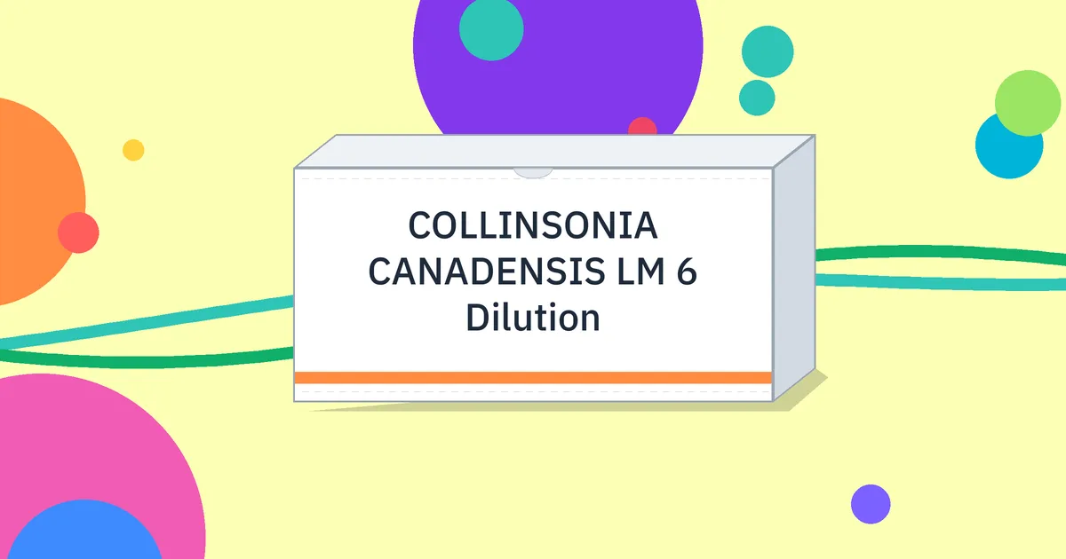 Symbolbild: Packung mit der Aufschrift COLLINSONIA CANADENSIS LM 6 Dilution (PZN 13447754) – Verfügbarkeit und Bezug in Apotheken in Frankfurt am Main