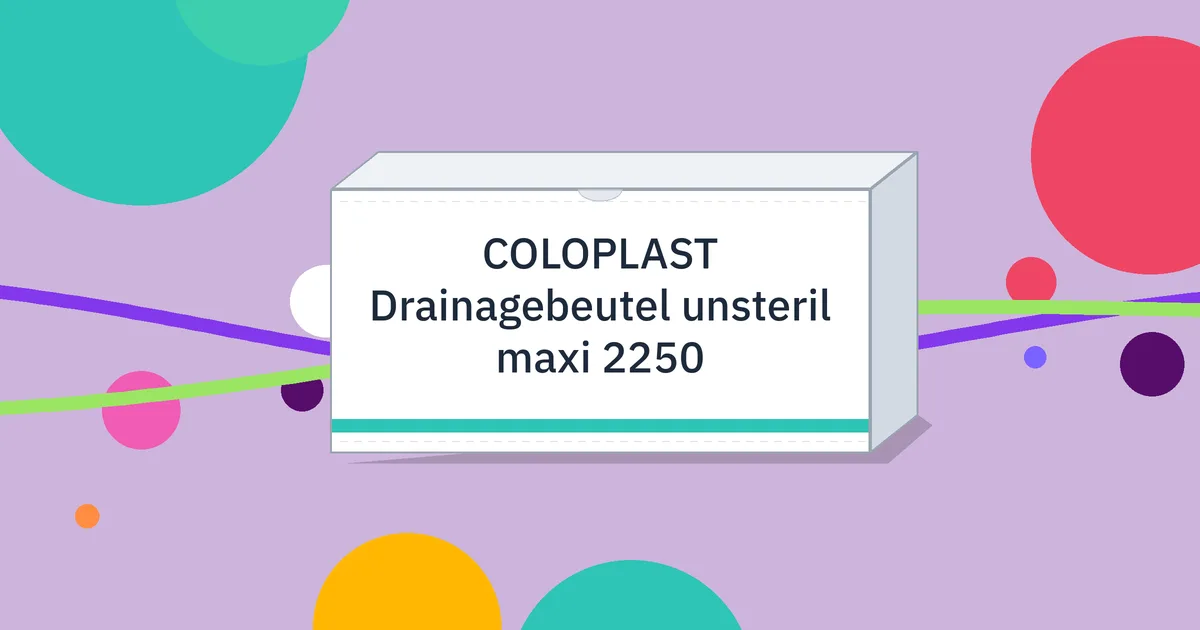 Symbolbild: Packung mit der Aufschrift COLOPLAST Drainagebeutel unsteril maxi 2250 (PZN 07387723) – Verfügbarkeit und Bezug in Apotheken in Frankfurt am Main