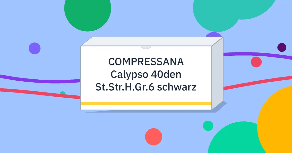 Symbolbild: Packung mit der Aufschrift COMPRESSANA Calypso 40den St.Str.H.Gr.6 schwarz (PZN 07720074) – Verfügbarkeit und Bezug in Apotheken in Frankfurt am Main