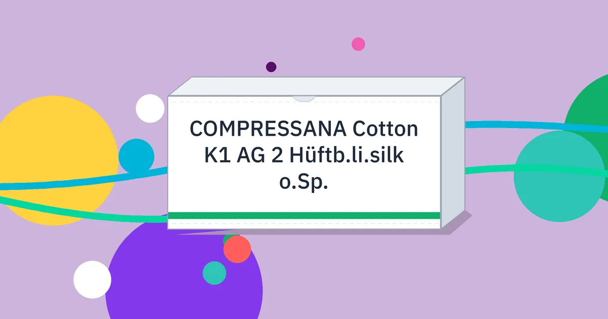 Symbolbild: Packung mit der Aufschrift COMPRESSANA Cotton K1 AG 2 Hüftb.li.silk o.Sp. (PZN 12980363) – Verfügbarkeit und Bezug in Apotheken in Frankfurt am Main