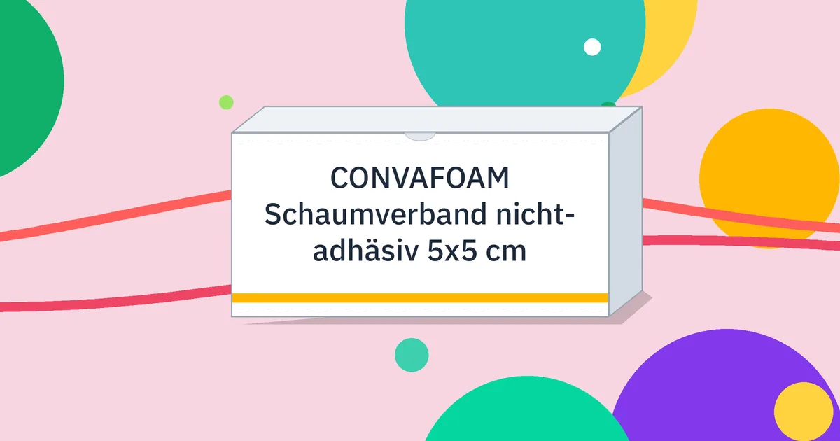 Symbolbild: Packung mit der Aufschrift CONVAFOAM Schaumverband nicht-adhäsiv 5x5 cm (PZN 20629208) – Verfügbarkeit und Bezug in Apotheken in Frankfurt am Main