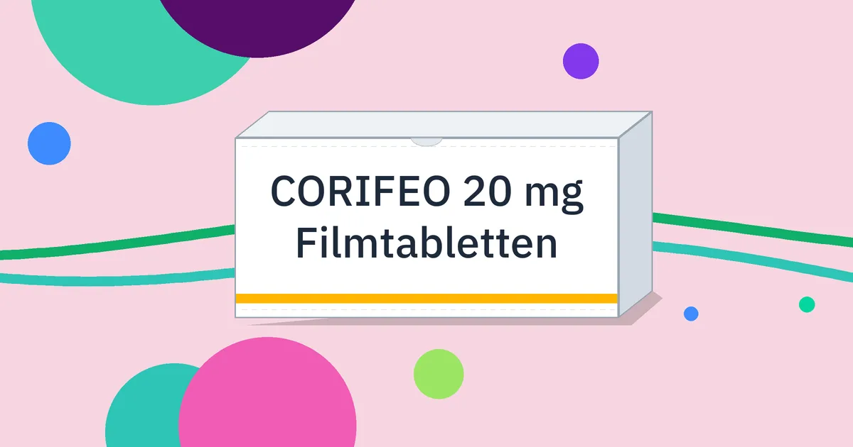 Symbolbild: Packung mit der Aufschrift CORIFEO 20 mg Filmtabletten (PZN 04116981) – Verfügbarkeit und Bezug in Apotheken in Frankfurt am Main