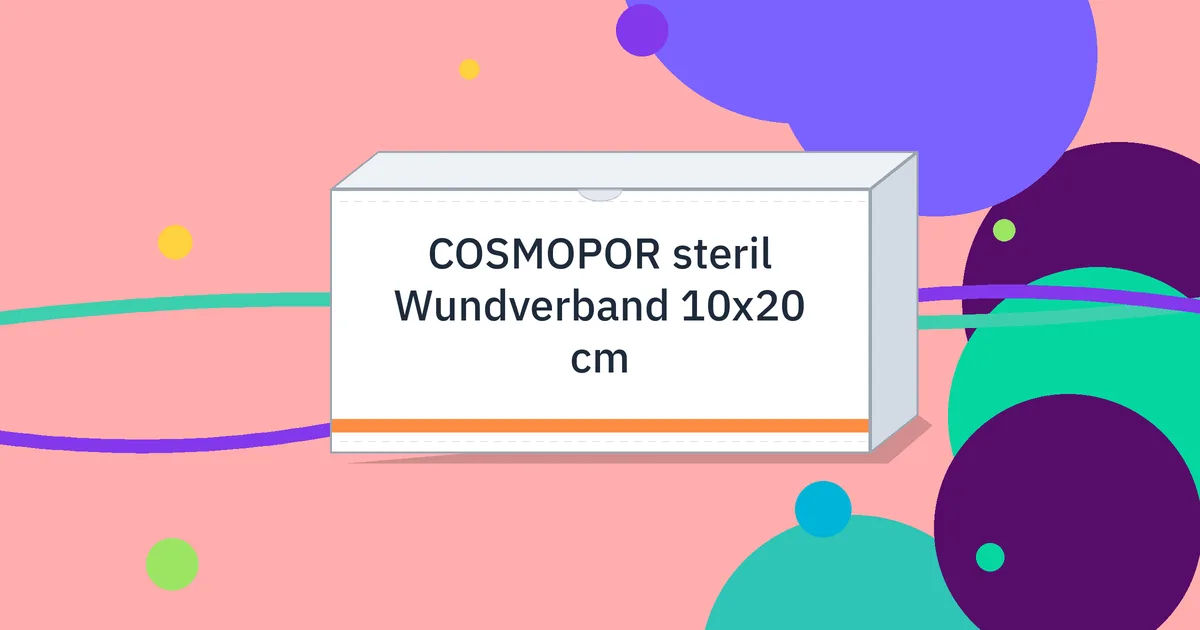Symbolbild: Packung mit der Aufschrift COSMOPOR steril Wundverband 10x20 cm (PZN 19699505) – Verfügbarkeit und Bezug in Apotheken in Frankfurt am Main