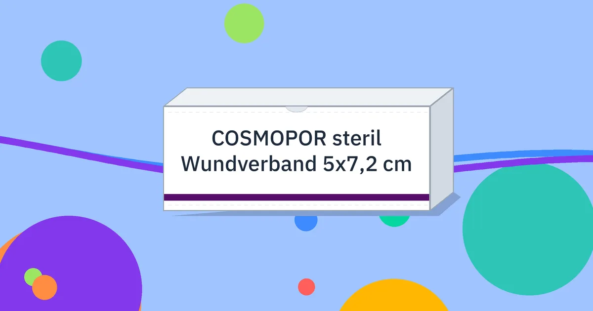 Symbolbild: Packung mit der Aufschrift COSMOPOR steril Wundverband 5x7,2 cm (PZN 20228662) – Verfügbarkeit und Bezug in Apotheken in Frankfurt am Main