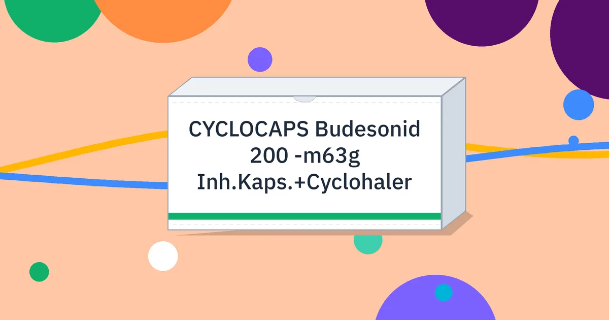 Symbolbild: Packung mit der Aufschrift CYCLOCAPS Budesonid 200 -m63g Inh.Kaps.+Cyclohaler (PZN 08907751) – Verfügbarkeit und Bezug in Apotheken in Frankfurt am Main