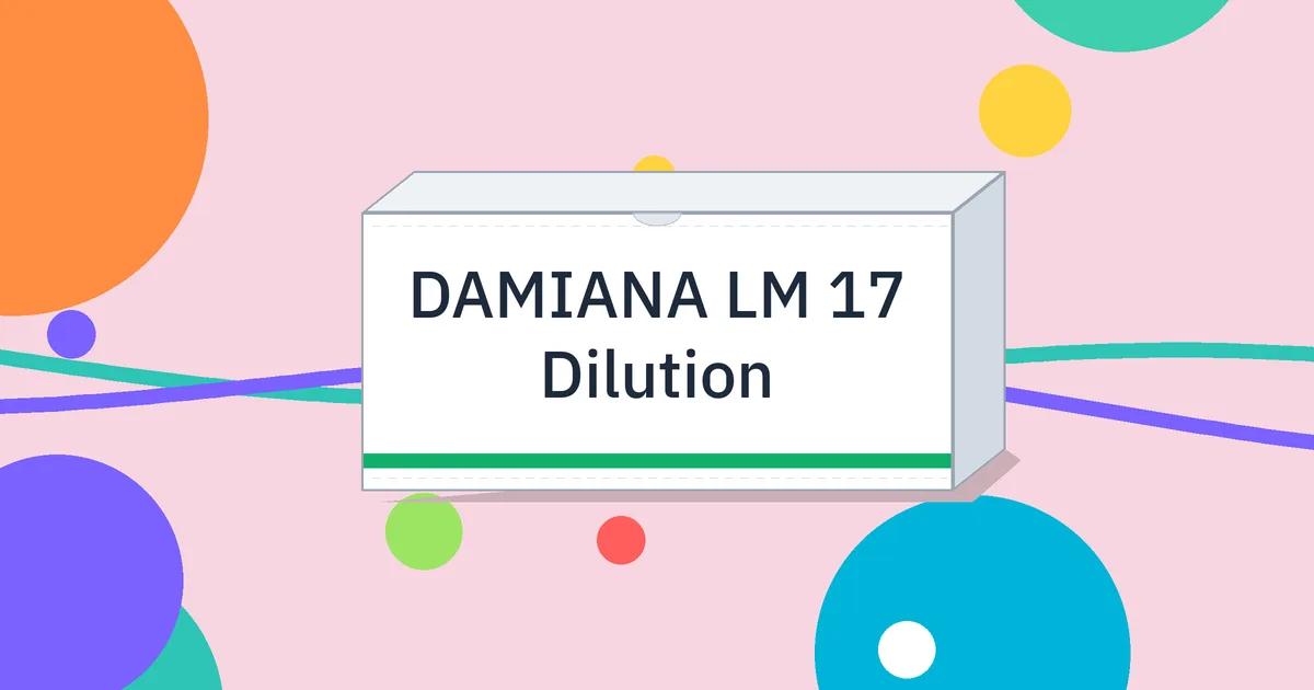 Symbolbild: Packung mit der Aufschrift DAMIANA LM 17 Dilution (PZN 13461079) – Verfügbarkeit und Bezug in Apotheken in Frankfurt am Main
