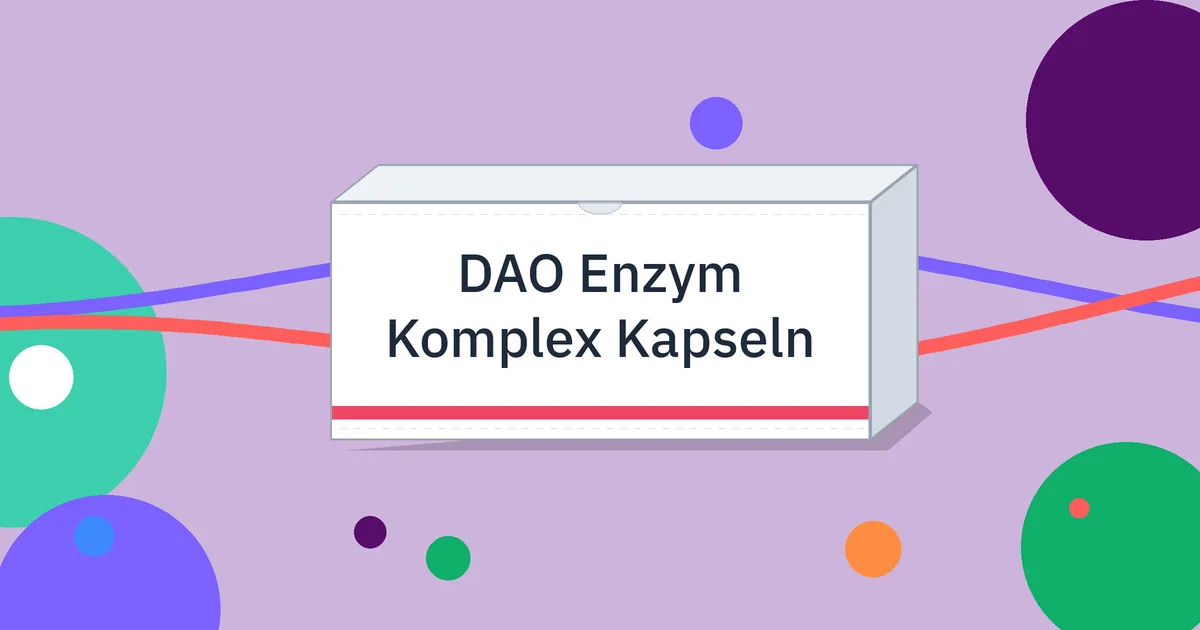 Symbolbild: Packung mit der Aufschrift DAO Enzym Komplex Kapseln (PZN 19829824) – Verfügbarkeit und Bezug in Apotheken in Frankfurt am Main