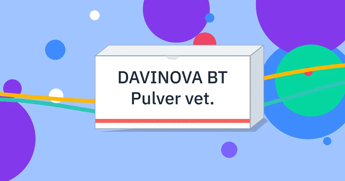 Symbolbild: Packung mit der Aufschrift DAVINOVA BT Pulver vet. (PZN 03804526) – Verfügbarkeit und Bezug in Apotheken in Frankfurt am Main