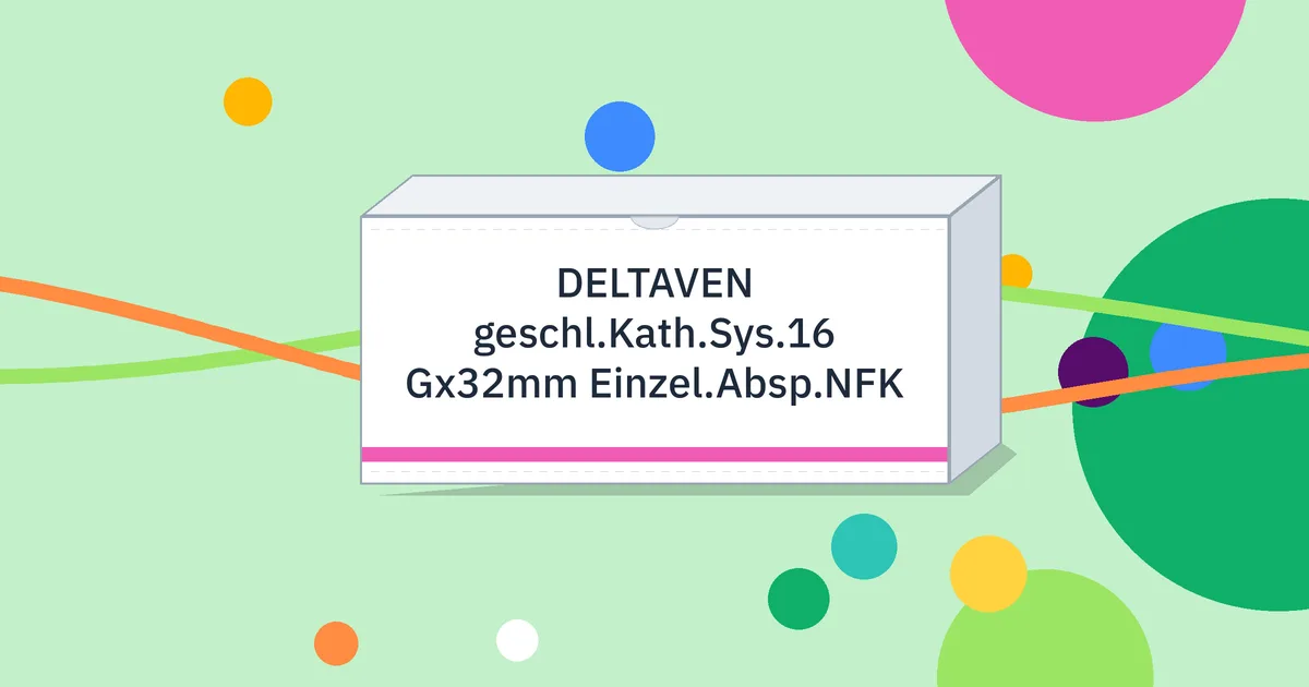 Symbolbild: Packung mit der Aufschrift DELTAVEN geschl.Kath.Sys.16 Gx32mm Einzel.Absp.NFK (PZN 13977392) – Verfügbarkeit und Bezug in Apotheken in Frankfurt am Main
