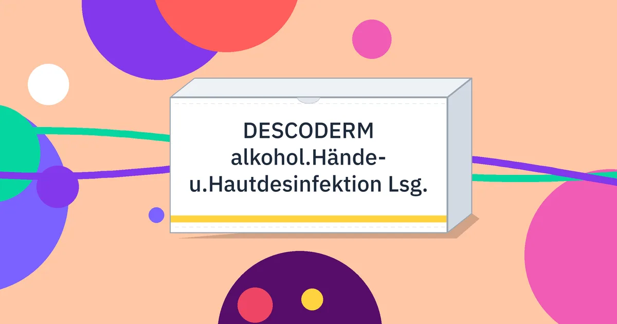 Symbolbild: Packung mit der Aufschrift DESCODERM alkohol.Hände- u.Hautdesinfektion Lsg. (PZN 04606366) – Verfügbarkeit und Bezug in Apotheken in Frankfurt am Main