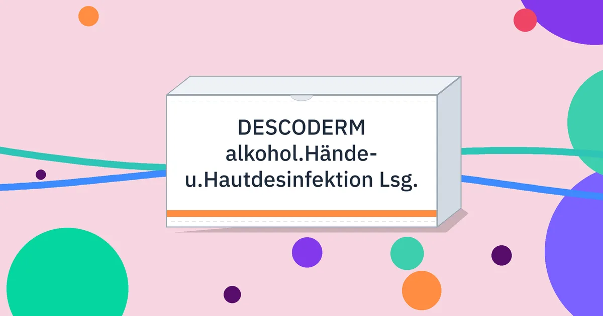 Symbolbild: Packung mit der Aufschrift DESCODERM alkohol.Hände- u.Hautdesinfektion Lsg. (PZN 04606343) – Verfügbarkeit und Bezug in Apotheken in Frankfurt am Main