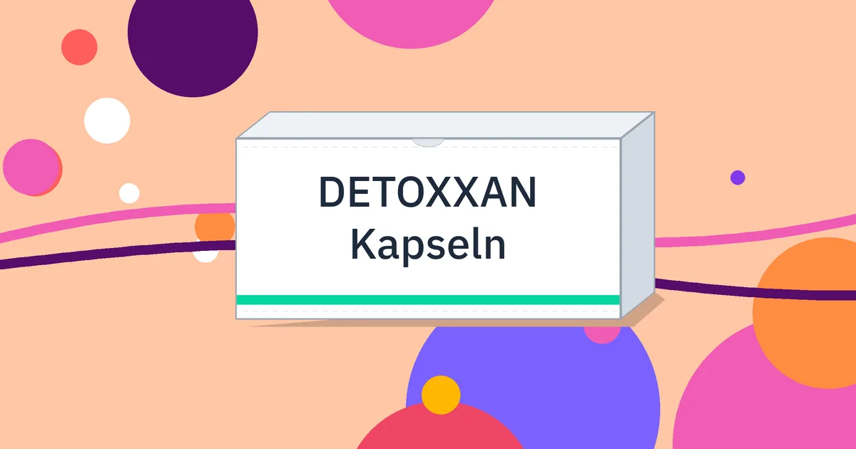 Symbolbild: Packung mit der Aufschrift DETOXXAN Kapseln (PZN 13867290) – Verfügbarkeit und Bezug in Apotheken in Frankfurt am Main