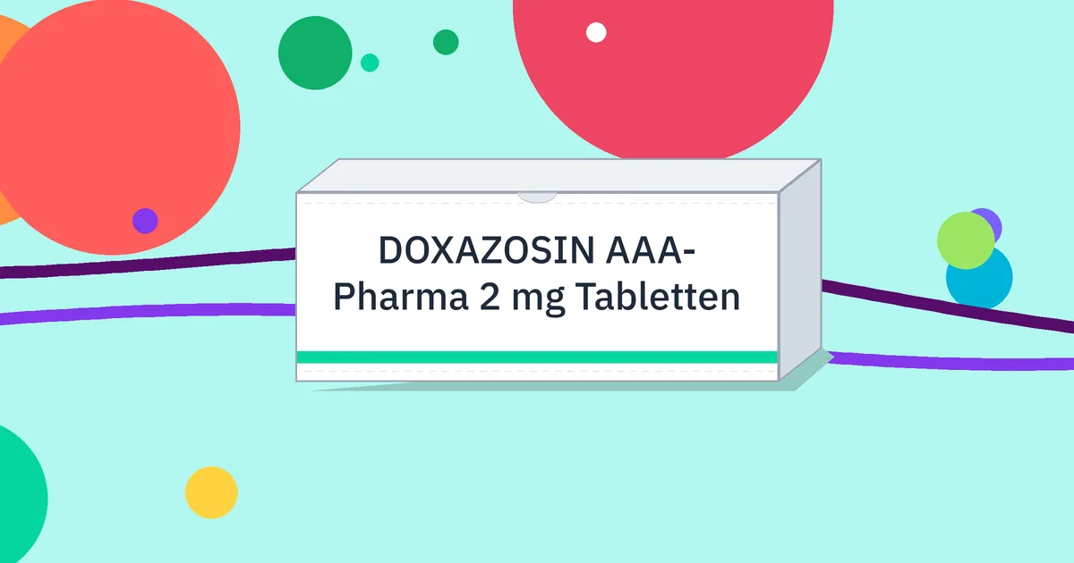 Symbolbild: Packung mit der Aufschrift DOXAZOSIN AAA-Pharma 2 mg Tabletten (PZN 19873038) – Verfügbarkeit und Bezug in Apotheken in Frankfurt am Main