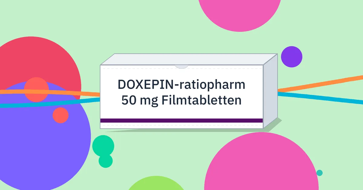 Symbolbild: Packung mit der Aufschrift DOXEPIN-ratiopharm 50 mg Filmtabletten (PZN 01252494) – Verfügbarkeit und Bezug in Apotheken in Frankfurt am Main