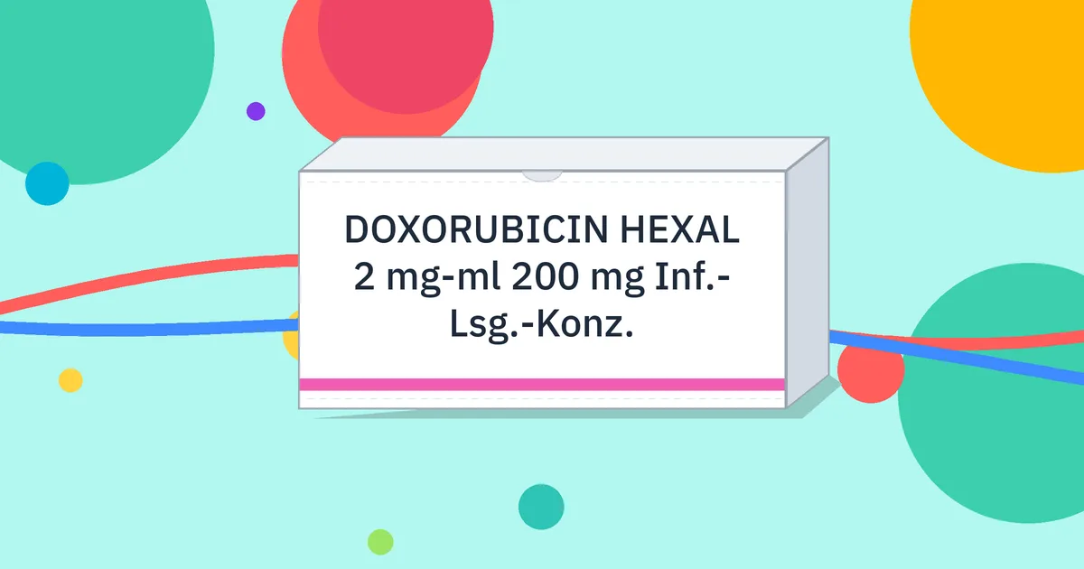 Symbolbild: Packung mit der Aufschrift DOXORUBICIN HEXAL 2 mg-ml 200 mg Inf.-Lsg.-Konz. (PZN 10267460) – Verfügbarkeit und Bezug in Apotheken in Frankfurt am Main
