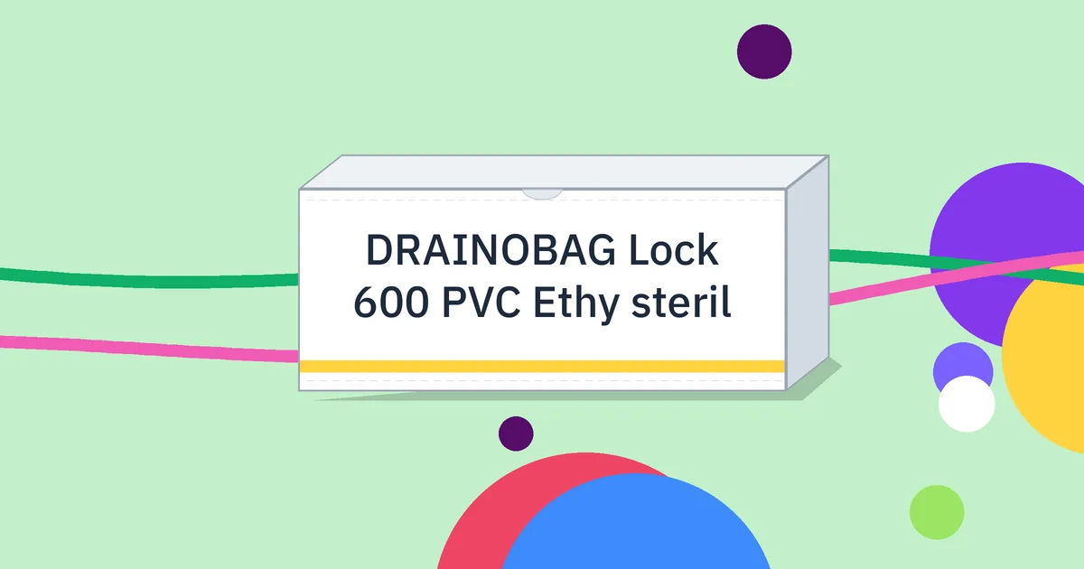 Symbolbild: Packung mit der Aufschrift DRAINOBAG Lock 600 PVC Ethy steril (PZN 06166500) – Verfügbarkeit und Bezug in Apotheken in Frankfurt am Main