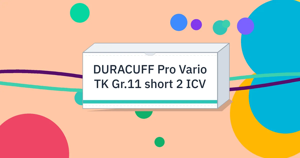 Symbolbild: Packung mit der Aufschrift DURACUFF Pro Vario TK Gr.11 short 2 ICV (PZN 19244325) – Verfügbarkeit und Bezug in Apotheken in Frankfurt am Main