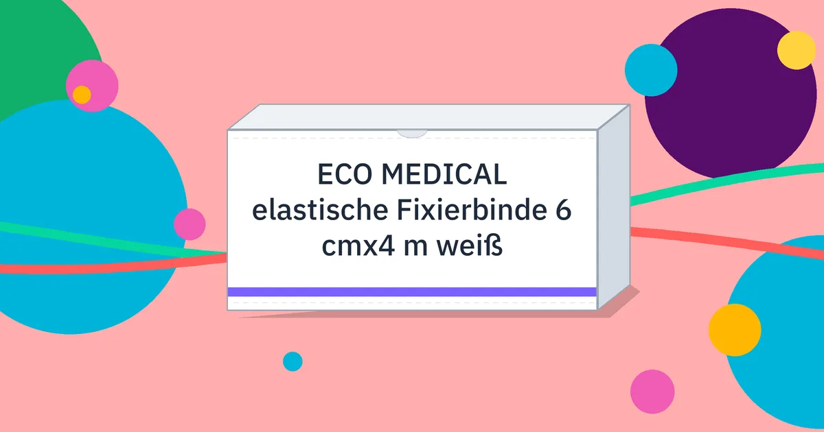 Symbolbild: Packung mit der Aufschrift ECO MEDICAL elastische Fixierbinde 6 cmx4 m weiß (PZN 00758211) – Verfügbarkeit und Bezug in Apotheken in Frankfurt am Main