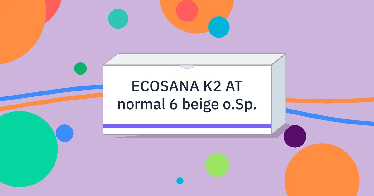 Symbolbild: Packung mit der Aufschrift ECOSANA K2 AT normal 6 beige o.Sp. (PZN 01566040) – Verfügbarkeit und Bezug in Apotheken in Frankfurt am Main