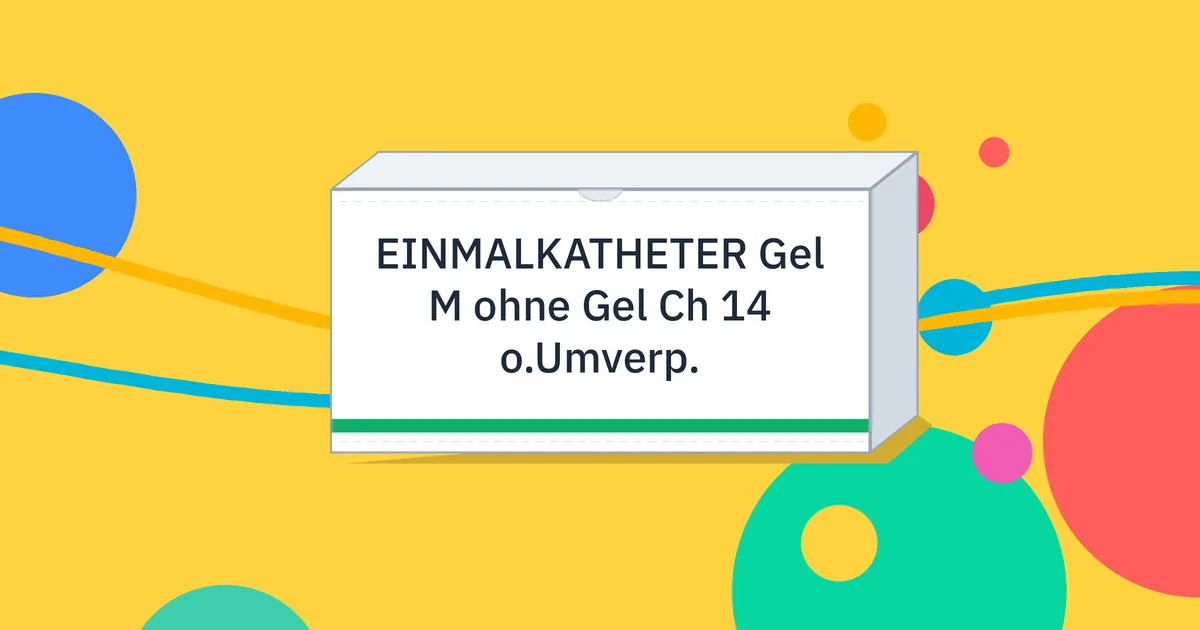 Symbolbild: Packung mit der Aufschrift EINMALKATHETER Gel M ohne Gel Ch 14 o.Umverp. (PZN 06876288) – Verfügbarkeit und Bezug in Apotheken in Frankfurt am Main
