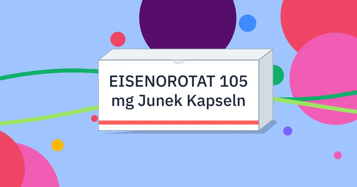 Symbolbild: Packung mit der Aufschrift EISENOROTAT 105 mg Junek Kapseln (PZN 16935017) – Verfügbarkeit und Bezug in Apotheken in Frankfurt am Main