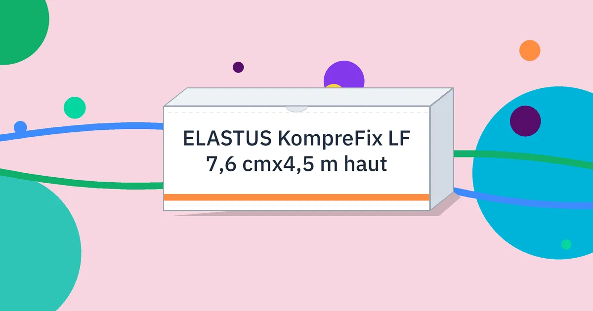 Symbolbild: Packung mit der Aufschrift ELASTUS KompreFix LF 7,6 cmx4,5 m haut (PZN 12869045) – Verfügbarkeit und Bezug in Apotheken in Frankfurt am Main