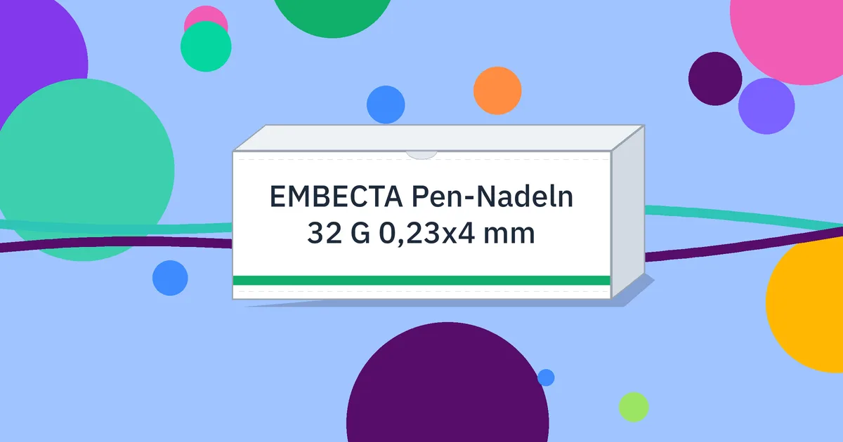 Symbolbild: Packung mit der Aufschrift EMBECTA Pen-Nadeln 32 G 0,23x4 mm (PZN 20808247) – Verfügbarkeit und Bezug in Apotheken in Frankfurt am Main