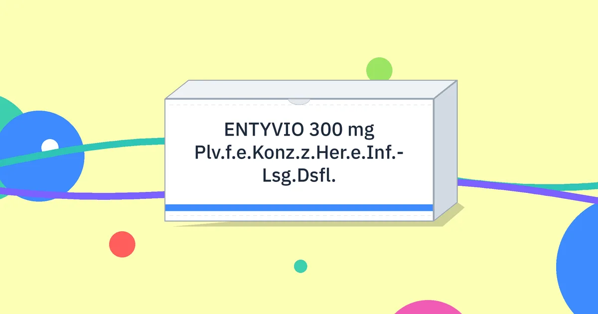 Symbolbild: Packung mit der Aufschrift ENTYVIO 300 mg Plv.f.e.Konz.z.Her.e.Inf.-Lsg.Dsfl. (PZN 16388271) – Verfügbarkeit und Bezug in Apotheken in Frankfurt am Main