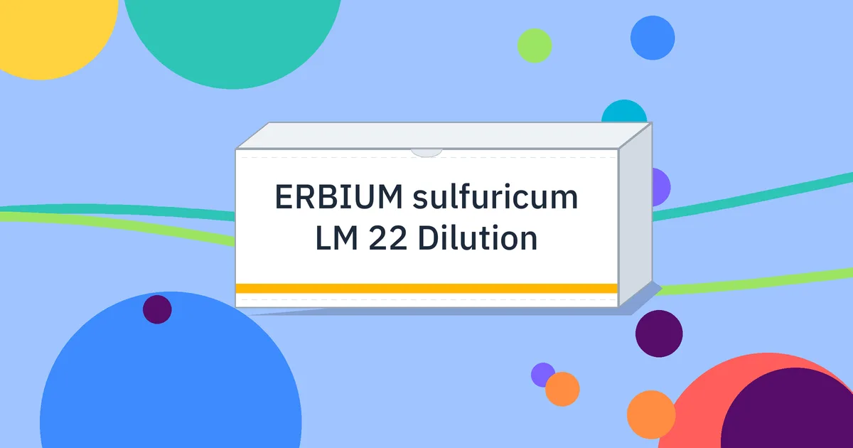 Symbolbild: Packung mit der Aufschrift ERBIUM sulfuricum LM 22 Dilution (PZN 13474001) – Verfügbarkeit und Bezug in Apotheken in Frankfurt am Main