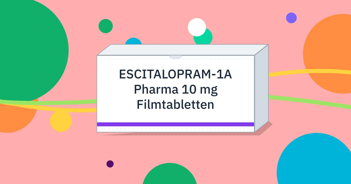 Symbolbild: Packung mit der Aufschrift ESCITALOPRAM-1A Pharma 10 mg Filmtabletten (PZN 10253707) – Verfügbarkeit und Bezug in Apotheken in Frankfurt am Main
