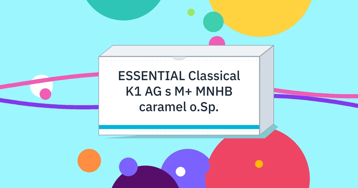 Symbolbild: Packung mit der Aufschrift ESSENTIAL Classical K1 AG s M+ MNHB caramel o.Sp. (PZN 19321416) – Verfügbarkeit und Bezug in Apotheken in Frankfurt am Main