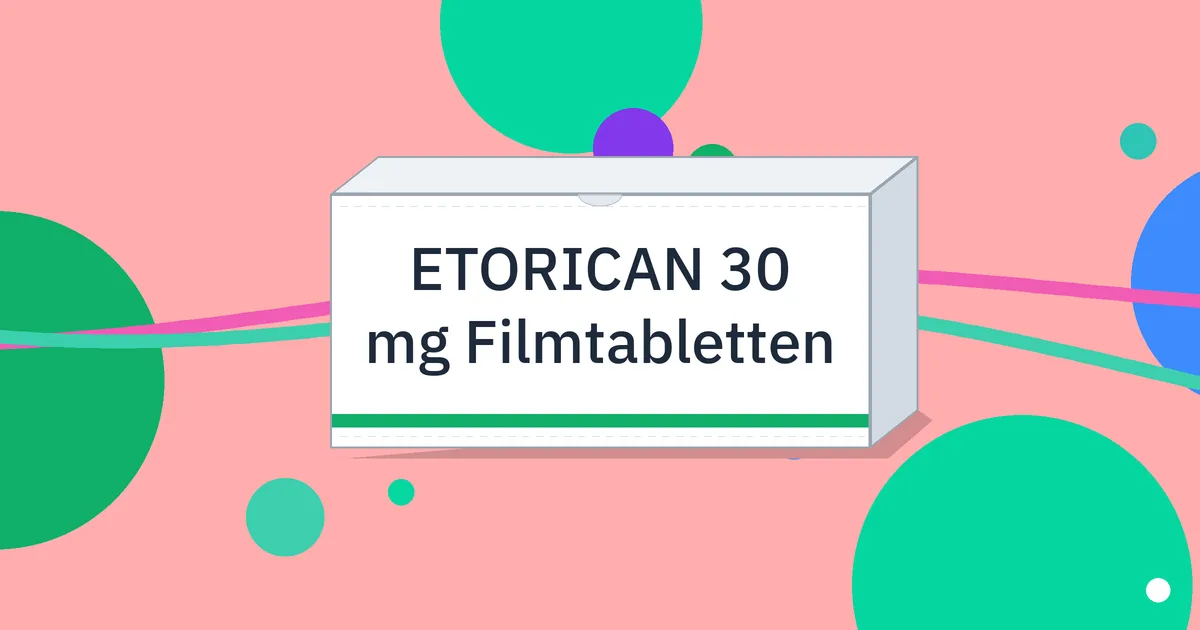 Symbolbild: Packung mit der Aufschrift ETORICAN 30 mg Filmtabletten (PZN 12652558) – Verfügbarkeit und Bezug in Apotheken in Frankfurt am Main