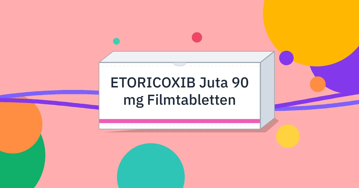 Symbolbild: Packung mit der Aufschrift ETORICOXIB Juta 90 mg Filmtabletten (PZN 18050056) – Verfügbarkeit und Bezug in Apotheken in Frankfurt am Main
