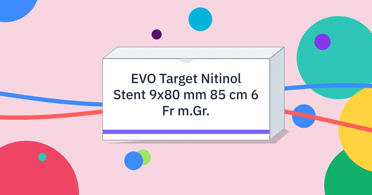 Symbolbild: Packung mit der Aufschrift EVO Target Nitinol Stent 9x80 mm 85 cm 6 Fr m.Gr. (PZN 00101818) – Verfügbarkeit und Bezug in Apotheken in Frankfurt am Main