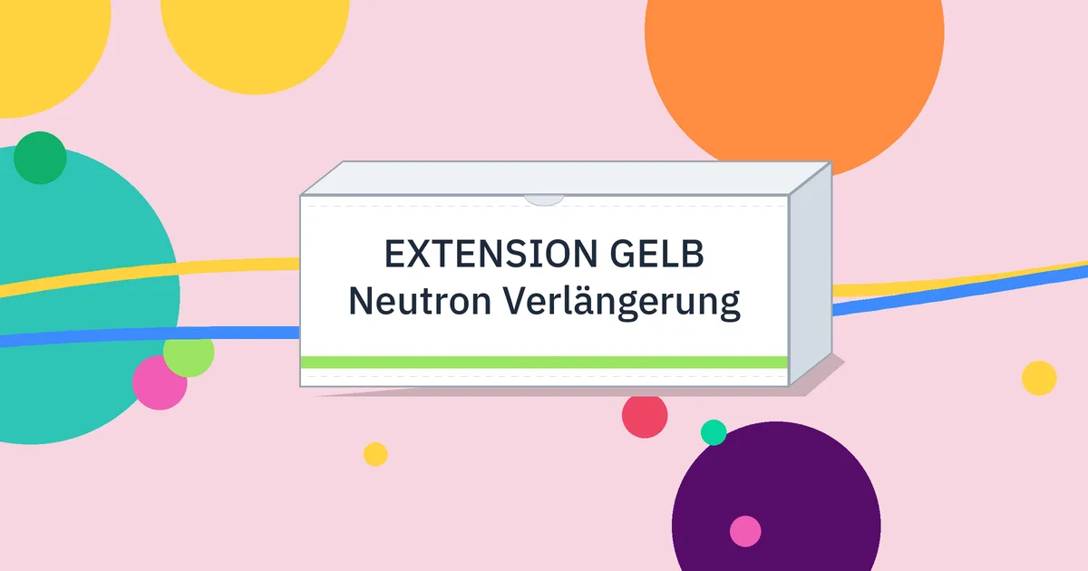 Symbolbild: Packung mit der Aufschrift EXTENSION GELB Neutron Verlängerung (PZN 15876726) – Verfügbarkeit und Bezug in Apotheken in Frankfurt am Main