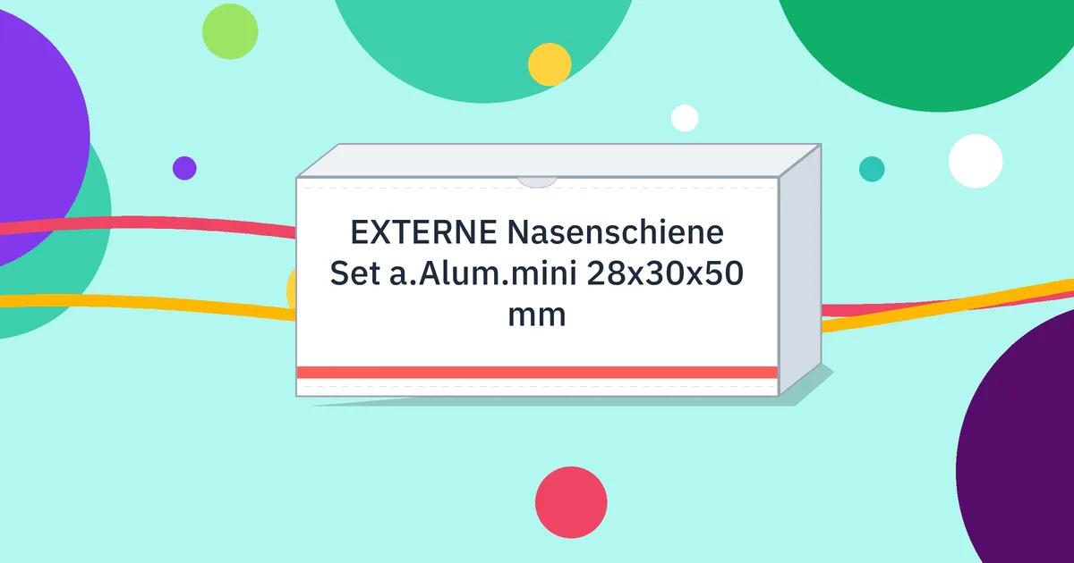 Symbolbild: Packung mit der Aufschrift EXTERNE Nasenschiene Set a.Alum.mini 28x30x50 mm (PZN 06495876) – Verfügbarkeit und Bezug in Apotheken in Frankfurt am Main
